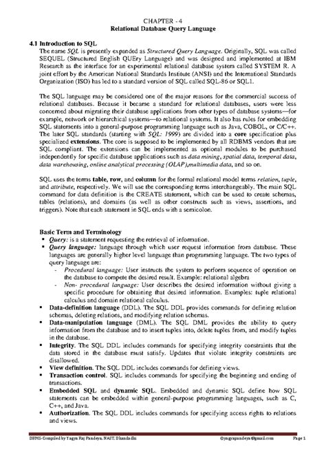 Dbms Chapter 4 Dbms Chapter 4 Chapter 4 Relational Database Query