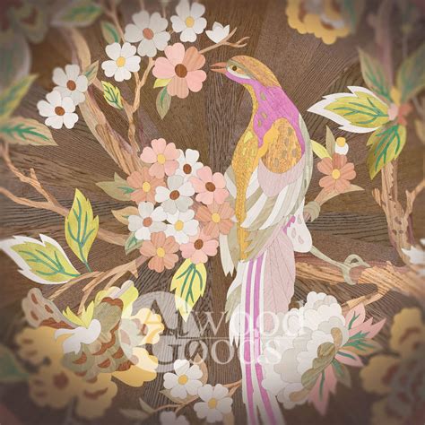 Wood Floor Inlay Flowering Bird Atwoodgoods