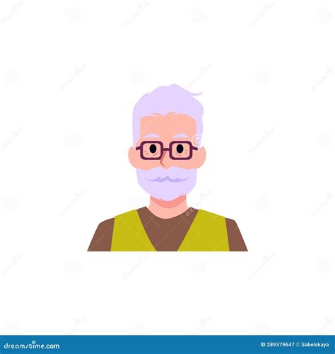 Portrait Of Bearded Old Man In Glasses Flat Style Vector Illustration Stock Vector