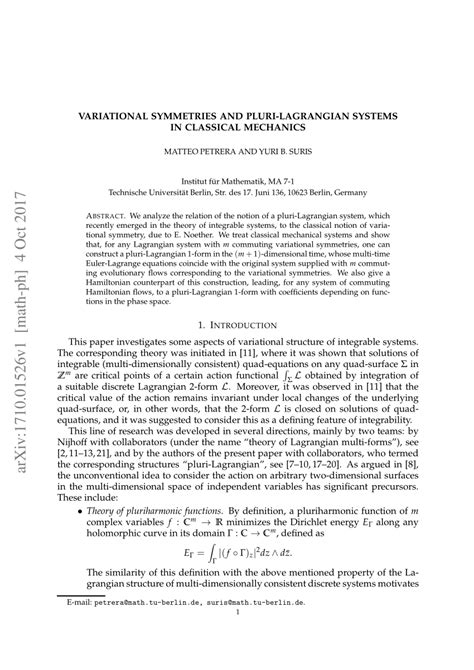 Pdf Variational Symmetries And Pluri Lagrangian Systems In Classical