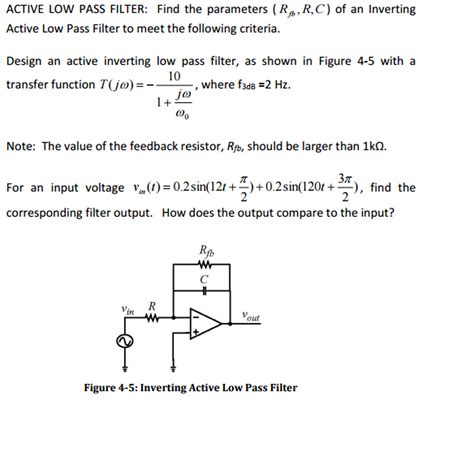 Solved ACTIVE LOW PASS FILTER Find The Parameters R Fb R Chegg Com