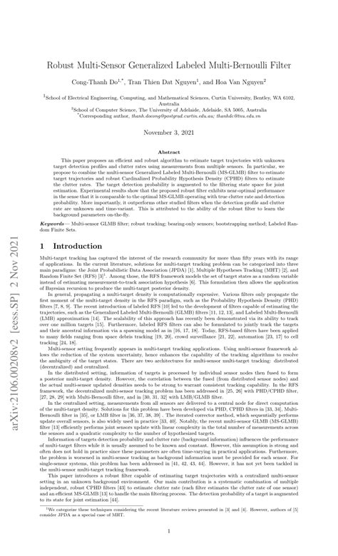 pdf robust multi sensor generalized labeled multi bernoulli filter