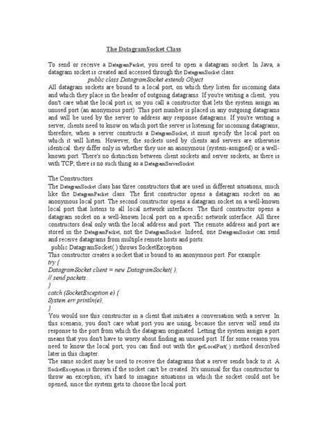 Public Class Datagramsocket Extends Object Pdf Port Computer