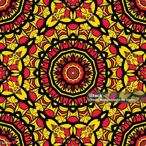 만다라 장식와 밝은 태양 색 배경입니다 벡터 일러스트 레이 션 원활한 패턴 0명에 대한 스톡 벡터 아트 및 기타 이미지 0명 꽃 식물 노랑 Istock
