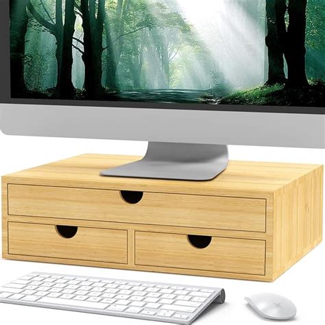 Buy Maxgear Monitor Stand Riser With Drawer Bamboo Computer Monitor Shelf Stand Wood Monitor