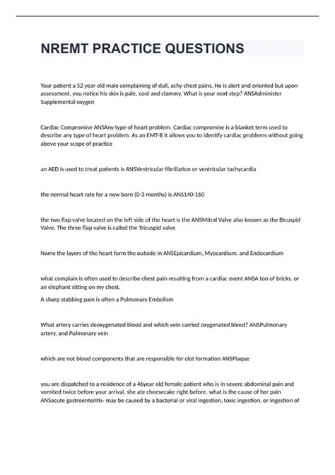 Nremt Practice Questions And Answers 2024 Latest Edition Best Edition Nremt Stuvia Us