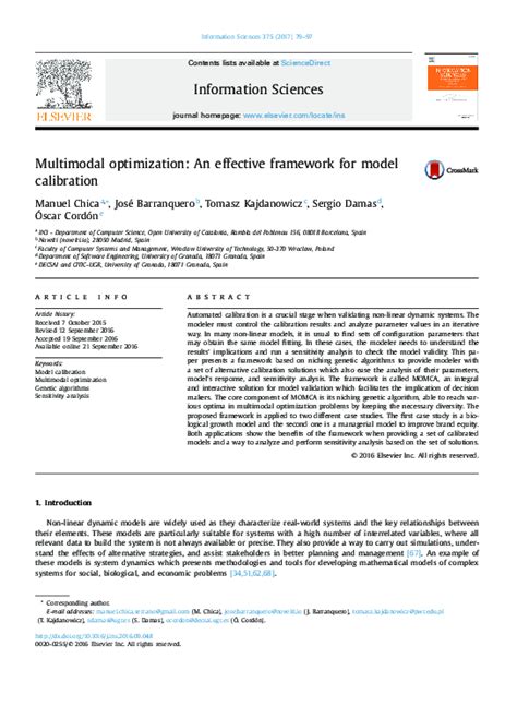 Pdf Multimodal Optimization An Effective Framework For Model Calibration