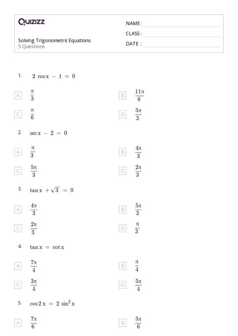 50 Trigonometric Equations Worksheets For 9th Class On Quizizz Free And Printable