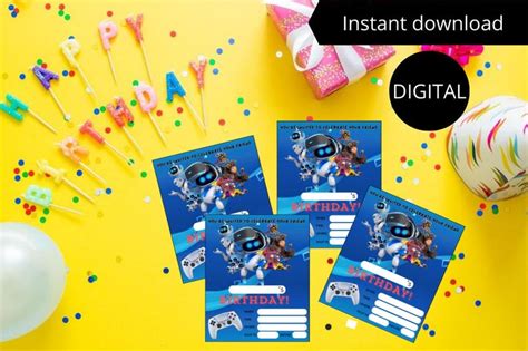 Invitación De Cumpleaños Digital Imprimible Astro Bot Formato A4 4