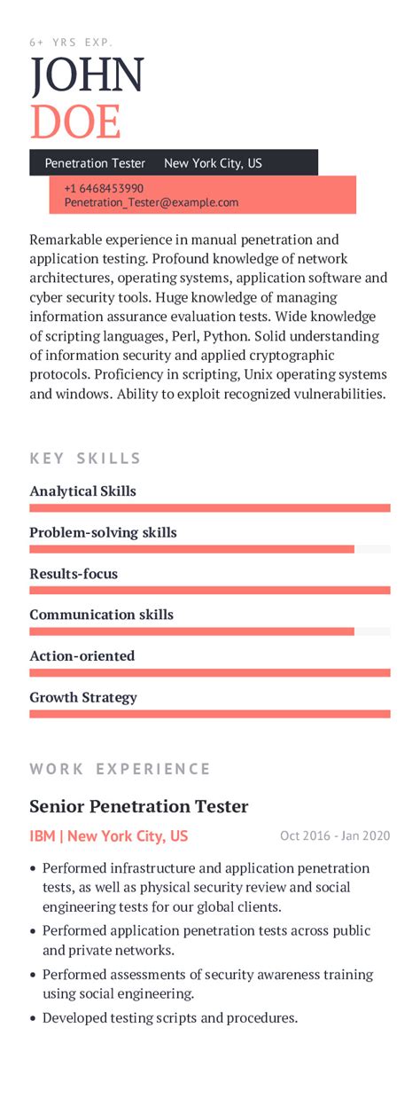 Penetration Tester Resume Example With Content Sample CraftmyCV