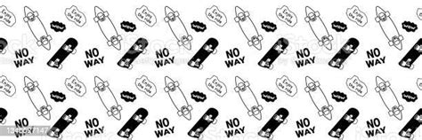 보드와 벡터 스케이트 보드 원활한 패턴 흰색 배경에 단어와 만화 스케이트 보드의 라인 아트 스타일 일러스트 스케이트 거리에 대한