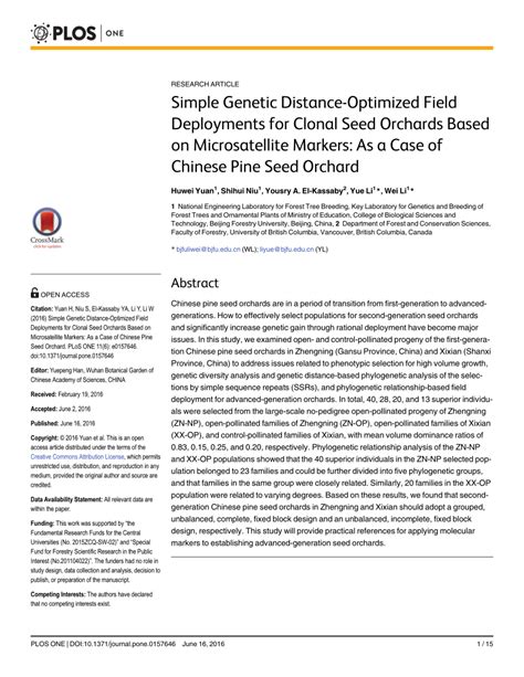 Pdf Simple Genetic Distance Optimized Field Deployments For Clonal Seed Orchards Based On