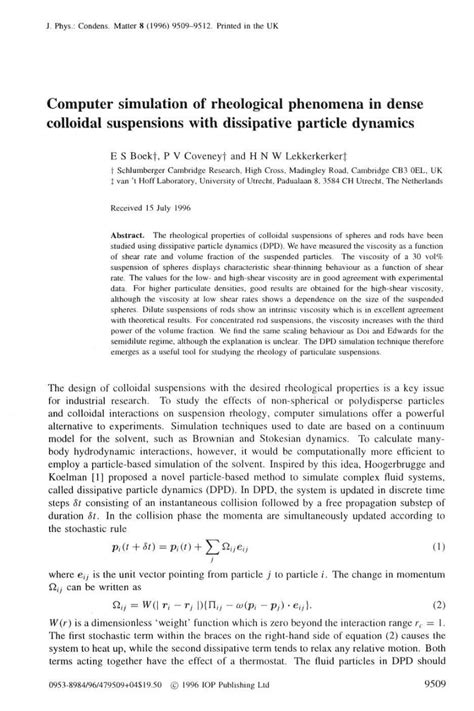 Pdf Computer Simulation Of Rheological Phenomena In Dense Colloidal