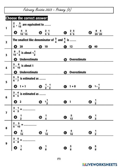 Math Primary 5 February Test Revision Worksheet Live Worksheets