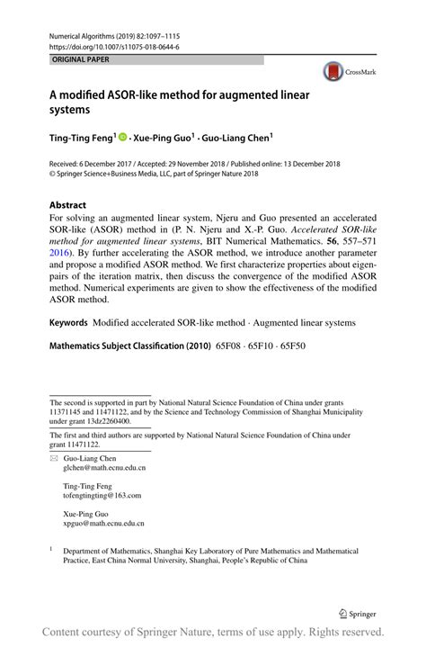 A Modified Asor Like Method For Augmented Linear Systems Request Pdf