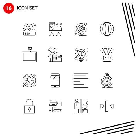 Set Of 16 Vector Outlines On Grid For Wall Mount Festival Internet Global Editable Vector Design