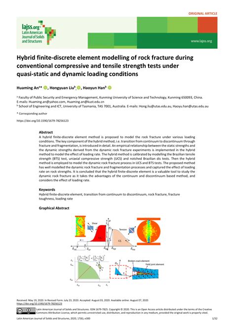Pdf Hybrid Finite Discrete Element Modelling Of Rock Fracture During