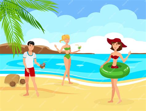Premium Vector Friends Rest On Tropical Island Flat Illustration