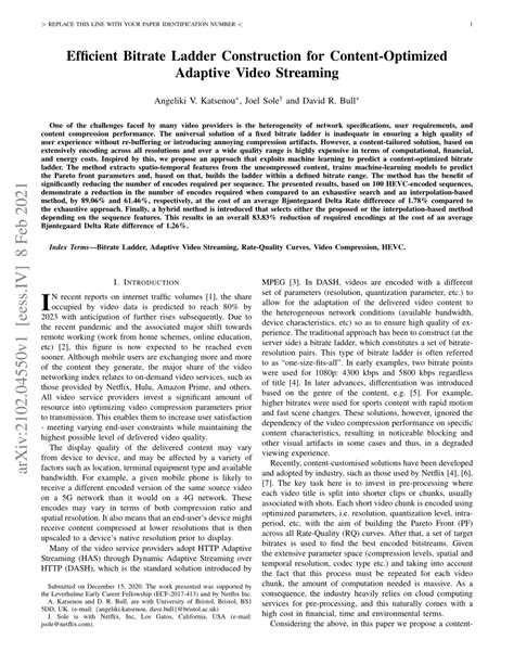 Download Pdf Efficient Bitrate Ladder Construction For Content