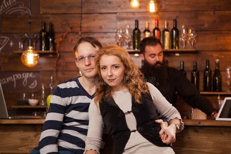 Couple On Date Sitting At Bar Counter And Smiling Stock Image Image Of Relationship Beautiful