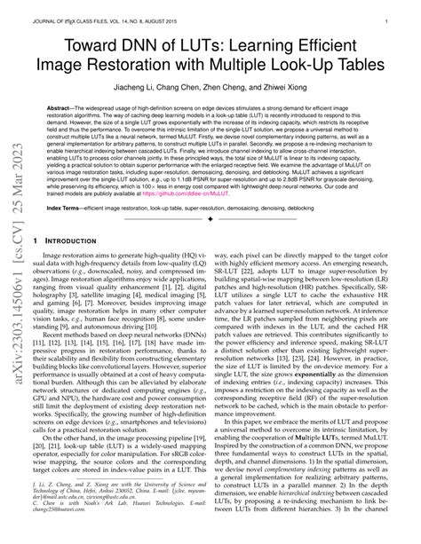 Pdf Toward Dnn Of Luts Learning Efficient Image Restoration With