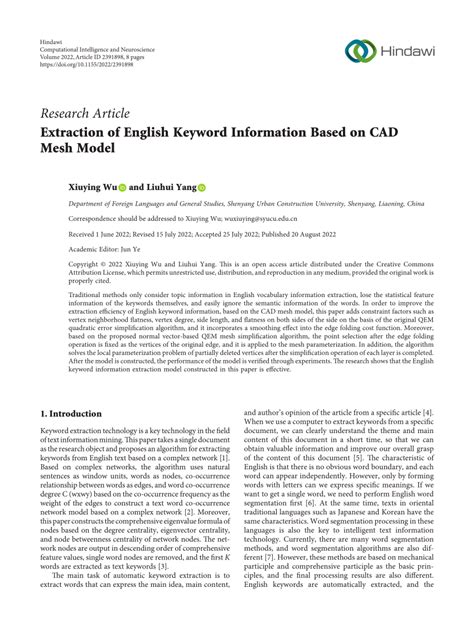 Pdf Extraction Of English Keyword Information Based On Cad Mesh Model