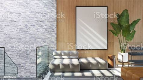 거실 인테리어의 빈 사진 프레임 나무 벽에 3d 렌더링 프리미엄 사진 거실에 대한 스톡 사진 및 기타 이미지 거실 0명 3차원 형태 Istock