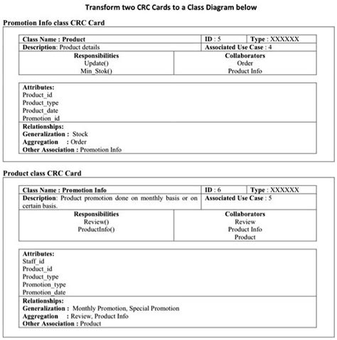 Transform Two Crc Cards To A Class Diagram Below Promotion Info Class Crc Card Class Name