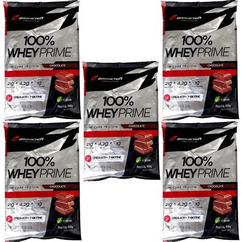 Kit 5x 100 Whey Prime 900g Refil Chocolate Bodyaction Otimanutri