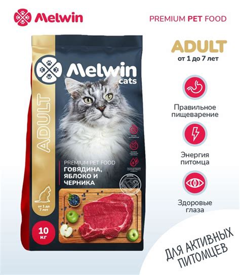 Корм сухой Melwin для кошек с говядиной, яблоком и черникой - купить с ...