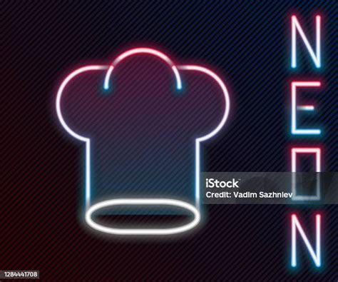 검은 색 배경에 고립 된 빛나는 네온 라인 요리사 모자 아이콘 요리 기호 모자를 요리합니다 다채로운 개요 개념 벡터 교통 위반 티켓에 대한 스톡 벡터 아트 및 기타 이미지