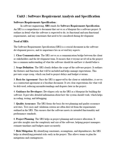 unit3 se software requirement analaysisandspecification pdf software testing software