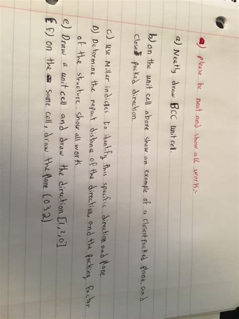 Solved Neatly Draw BCC Unit Cell On The Unit Cell Above Chegg Com