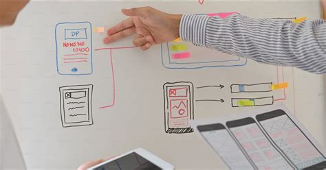 웹 디자이너 팀워크 개념 Ux Ui 디자이너 계획 레이아웃 응용 프로그램 휴대 전화 모형 화이트 보드에 사진 Unsplash의 태국 이미지