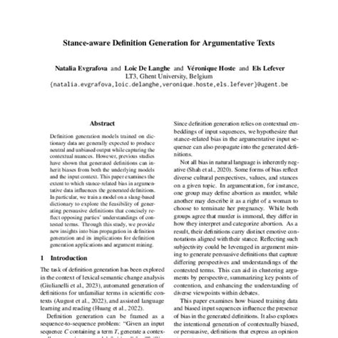 Stance Aware Definition Generation For Argumentative Texts Acl Anthology