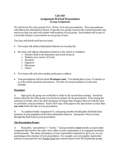 assignment 4 final presentation information behavior lis 510 docsity