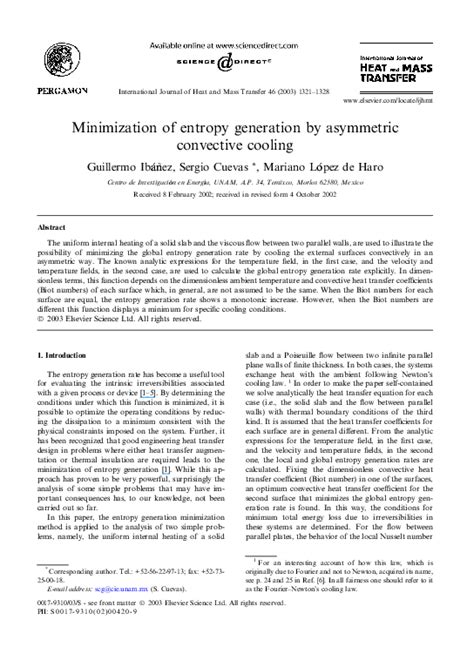 Pdf Minimization Of Entropy Generation By Asymmetric Convective Cooling