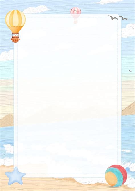 Blue White Cute Watercolor Beach Background Memo A5 Document In 2025 Printable Paper Patterns