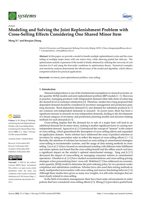 Pdf Modeling And Solving The Joint Replenishment Problem With Cross Selling Effects