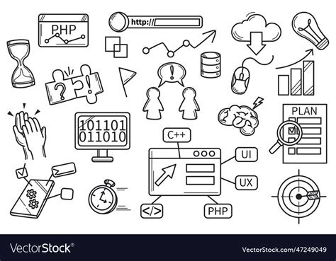 Hackathon Doodle Icons Set Of Programming Vector Image