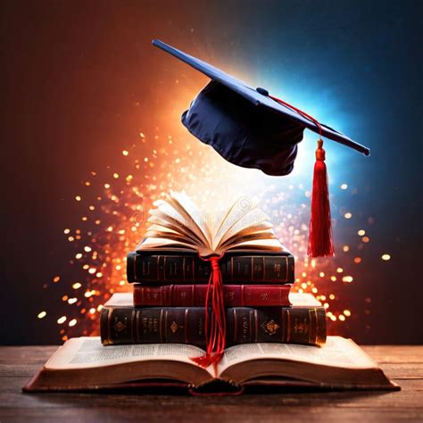 Academic Learning Concept Digital Collage Illustration With Graduate Cap And Open Book Stock