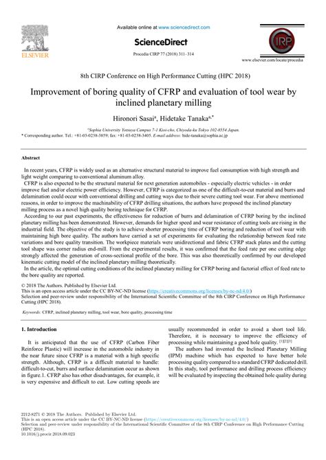 Pdf Improvement Of Boring Quality Of Cfrp And Evaluation Of Tool Wear By Inclined Planetary