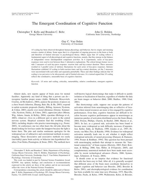 Pdf The Emergent Coordination Of Cognitive Function