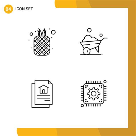 Stock Vector Icon Pack Of 4 Line Signs And Symbols For Food Document Natural Vehicle Chip