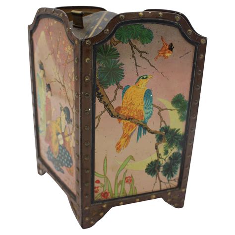 1920 Huntley And Palmers Chinoserie Jar On Stand Form Biscuit Tin Box