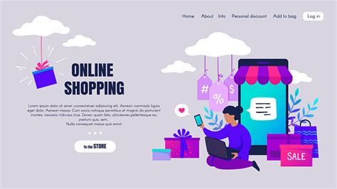 온라인 쇼핑 만화 사람들은 온라인 주문을하고 인터넷 전자 상거래 개념을 통해 구매하는 캐릭터 벡터 방문 페이지 3차원 형태에 대한 스톡 벡터 아트 및 기타 이미지 Istock