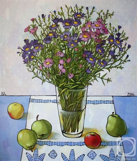 Натюрморт с цветами и фруктами картина Калинкиной Дины маслом на холсте Картины маслом