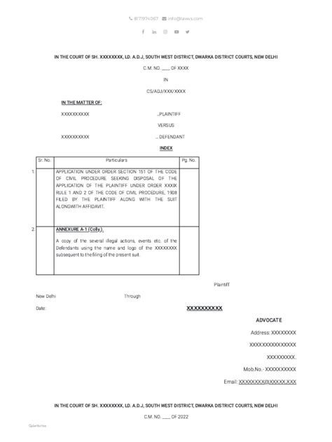 Application Under Section 151 Cpc Pdf Lawsuit Affidavit