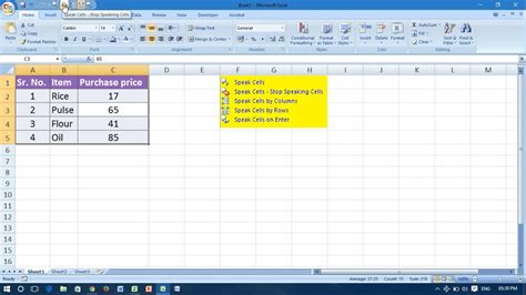 Turn Onoff Speak Cells Command Excel 2007 Youtube