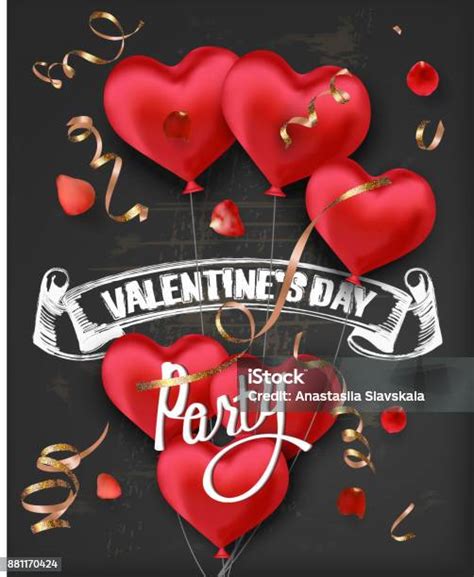 레드 심장 모양 공기 풍선을와 칠판 배경 발렌타인 파티 초대 카드 0명에 대한 스톡 벡터 아트 및 기타 이미지 0명 개념 개념과 주제 Istock